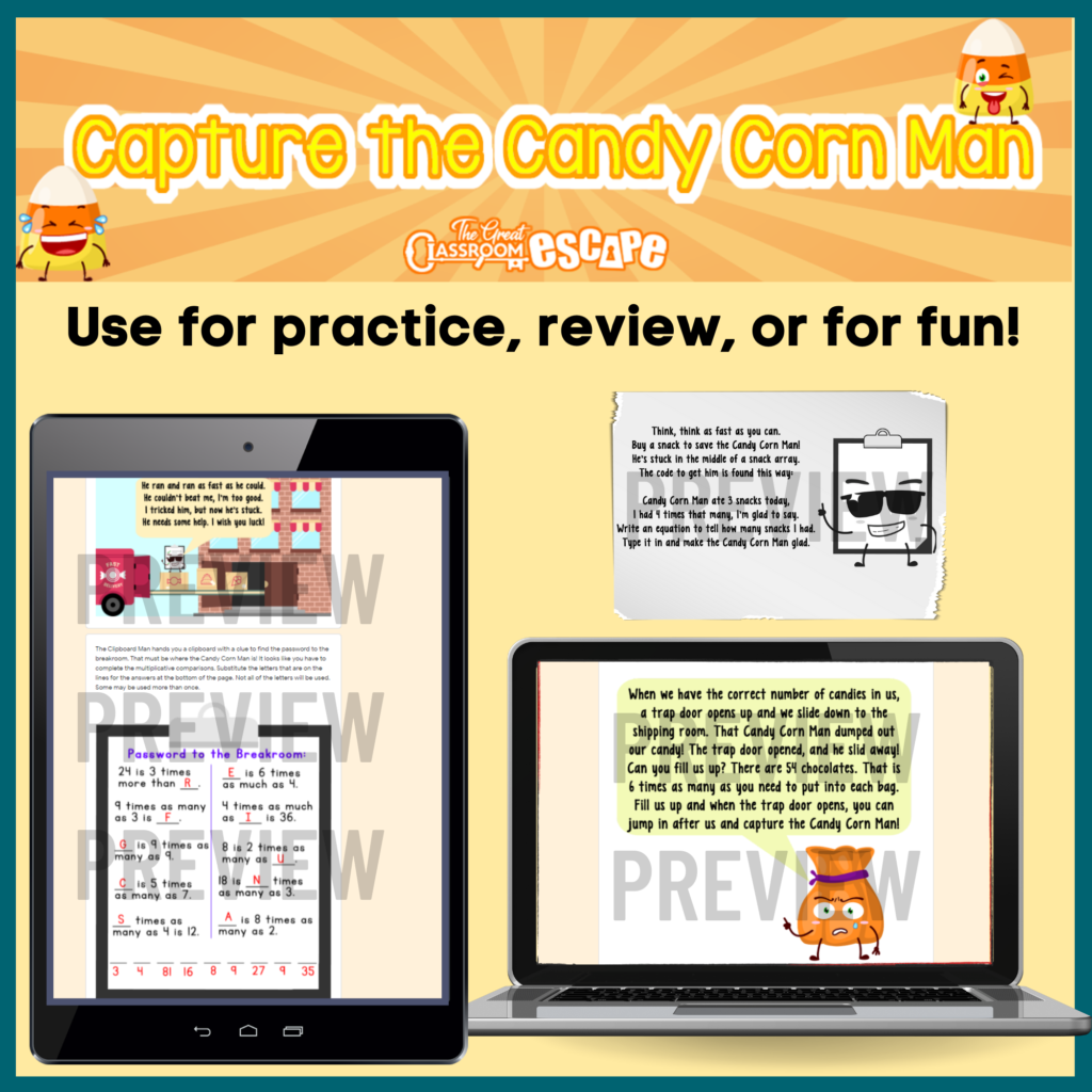 4th Grade Halloween Math Activity Multiplicative Comparison Digital ...
