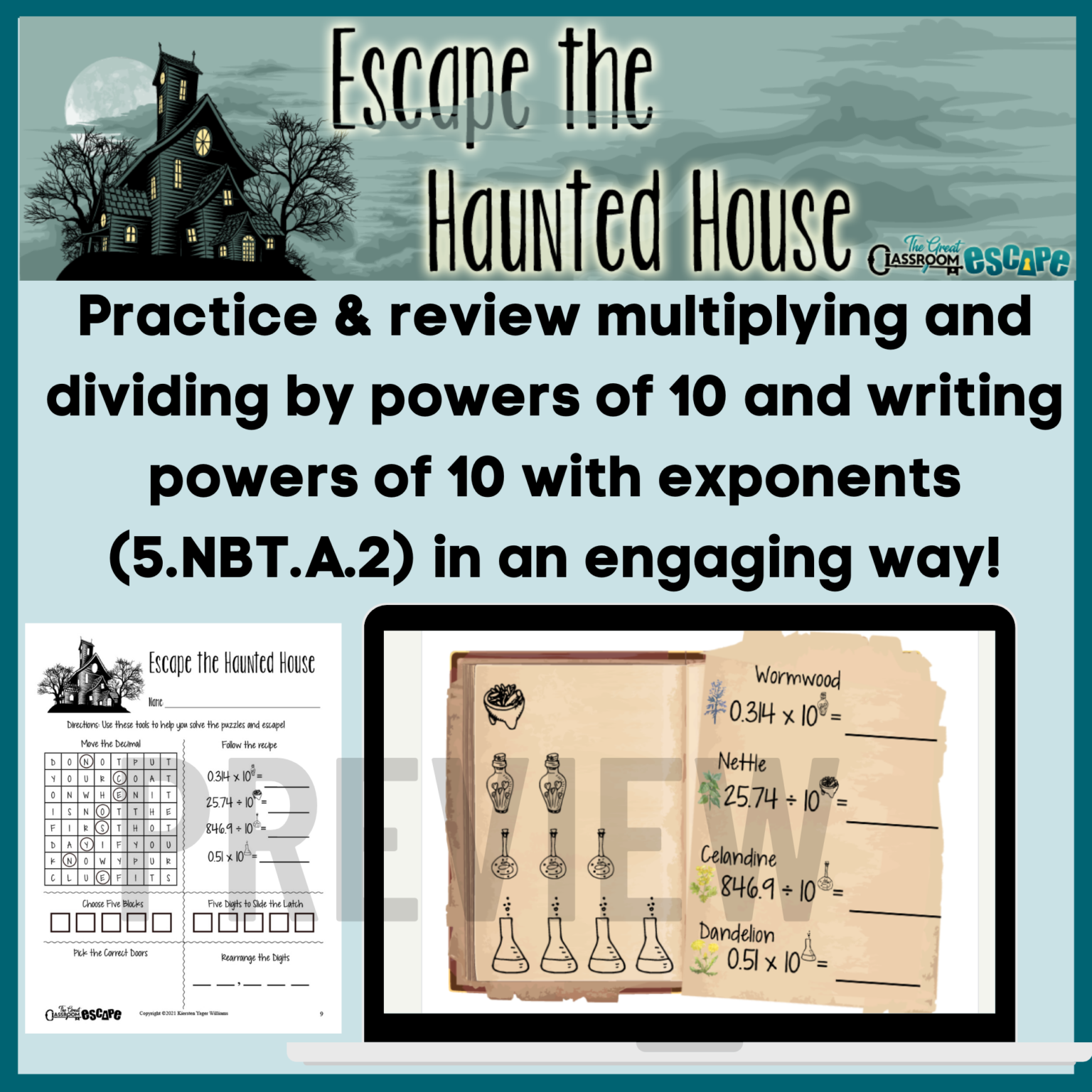 5th Grade Halloween Math Activity Powers of 10 Quick Digital Escape ...