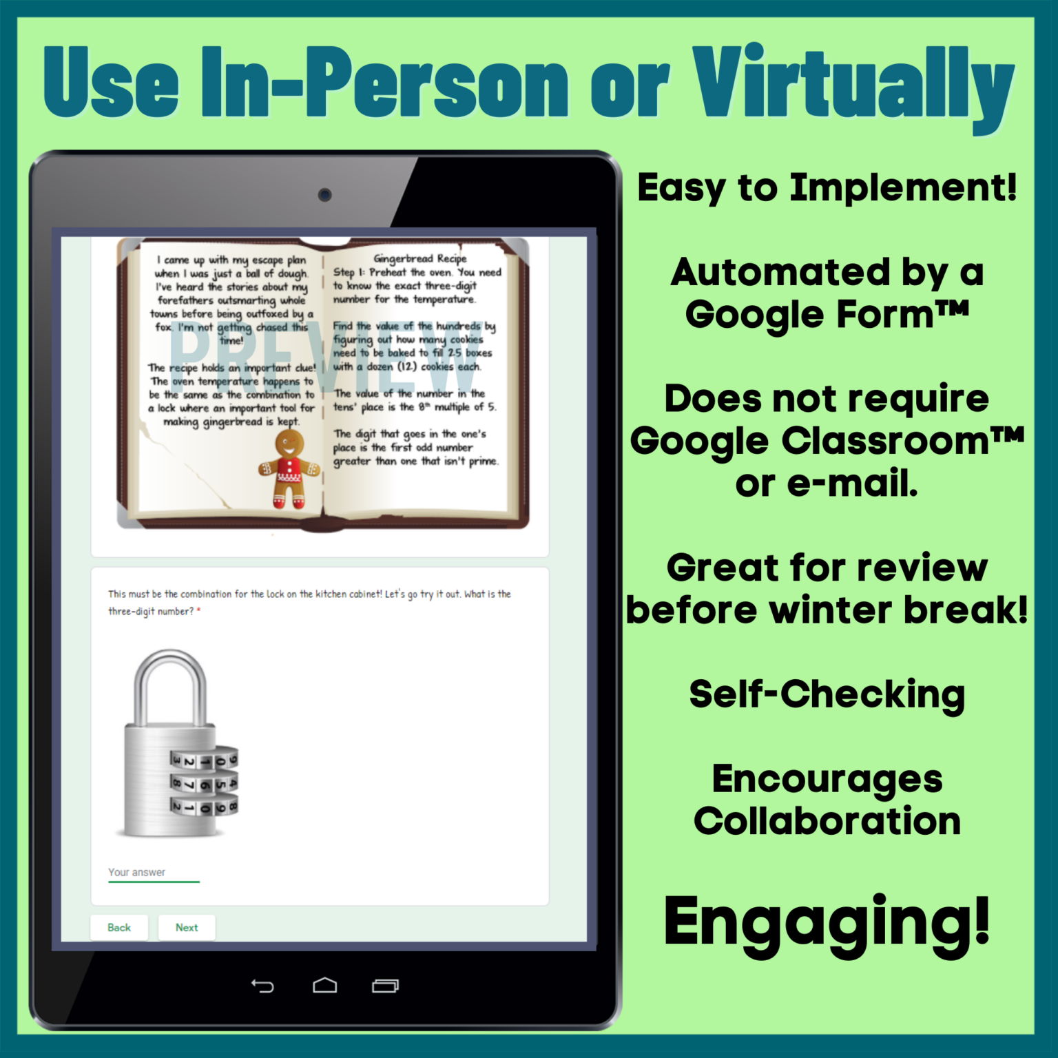 5th Grade Math Escape Room Activity Revenge of the Gingerbread Man ...