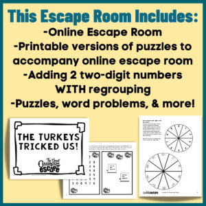 Two-Digit Addition with Regrouping 2nd Grade Math Thanksgiving Activity ...
