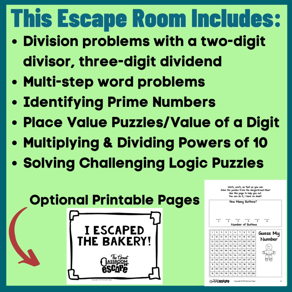 5th Grade Math Escape Room Activity Revenge of the Gingerbread Man ...