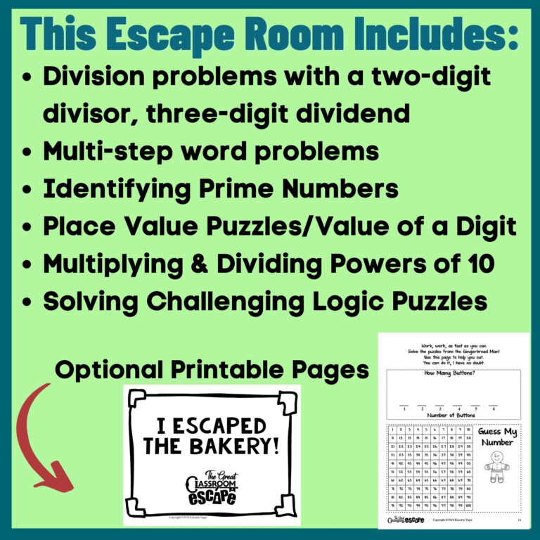 5th Grade Math Escape Room Activity Revenge of the Gingerbread Man ...