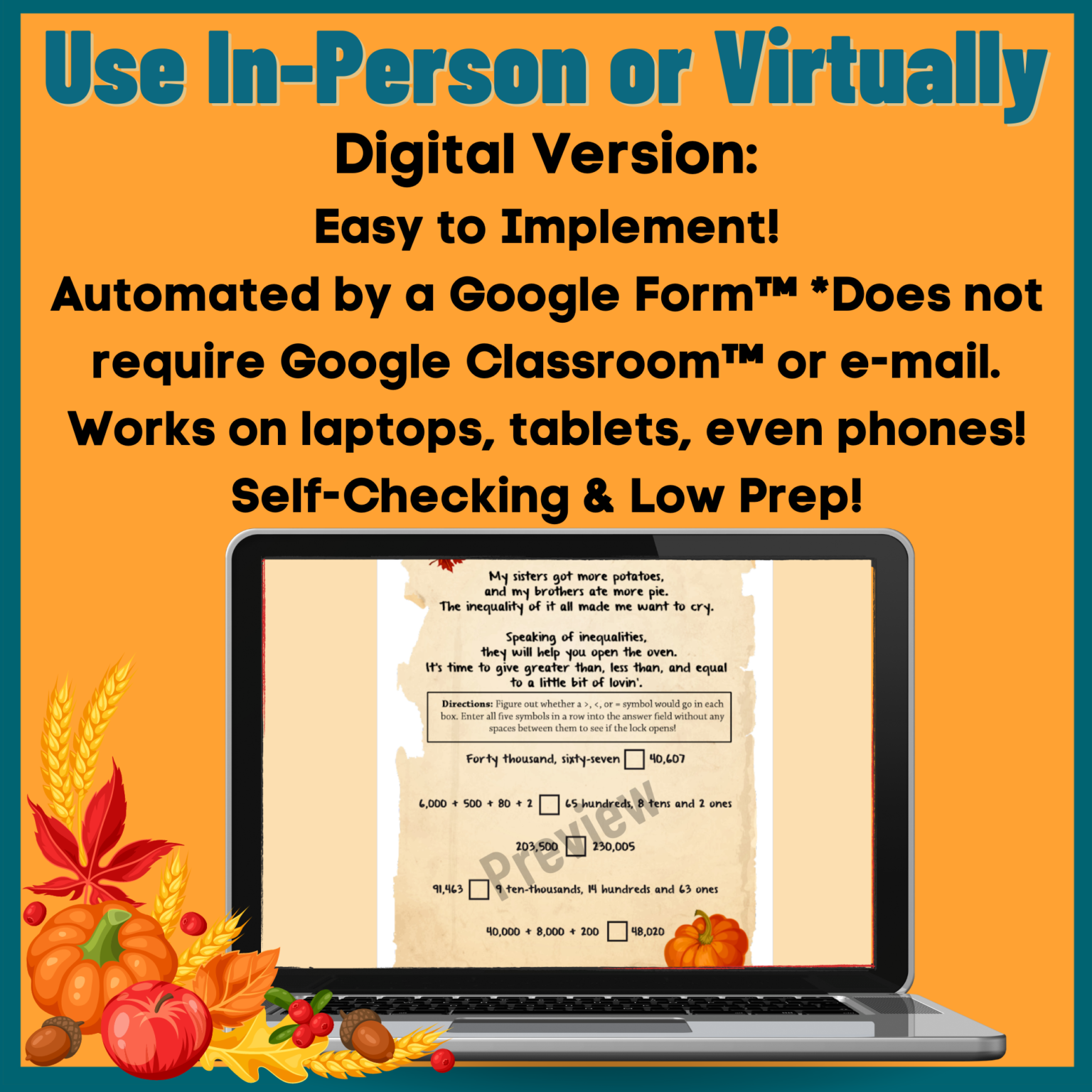 4th Grade Thanksgiving Math Activity Operation Unlock the Oven Digital ...
