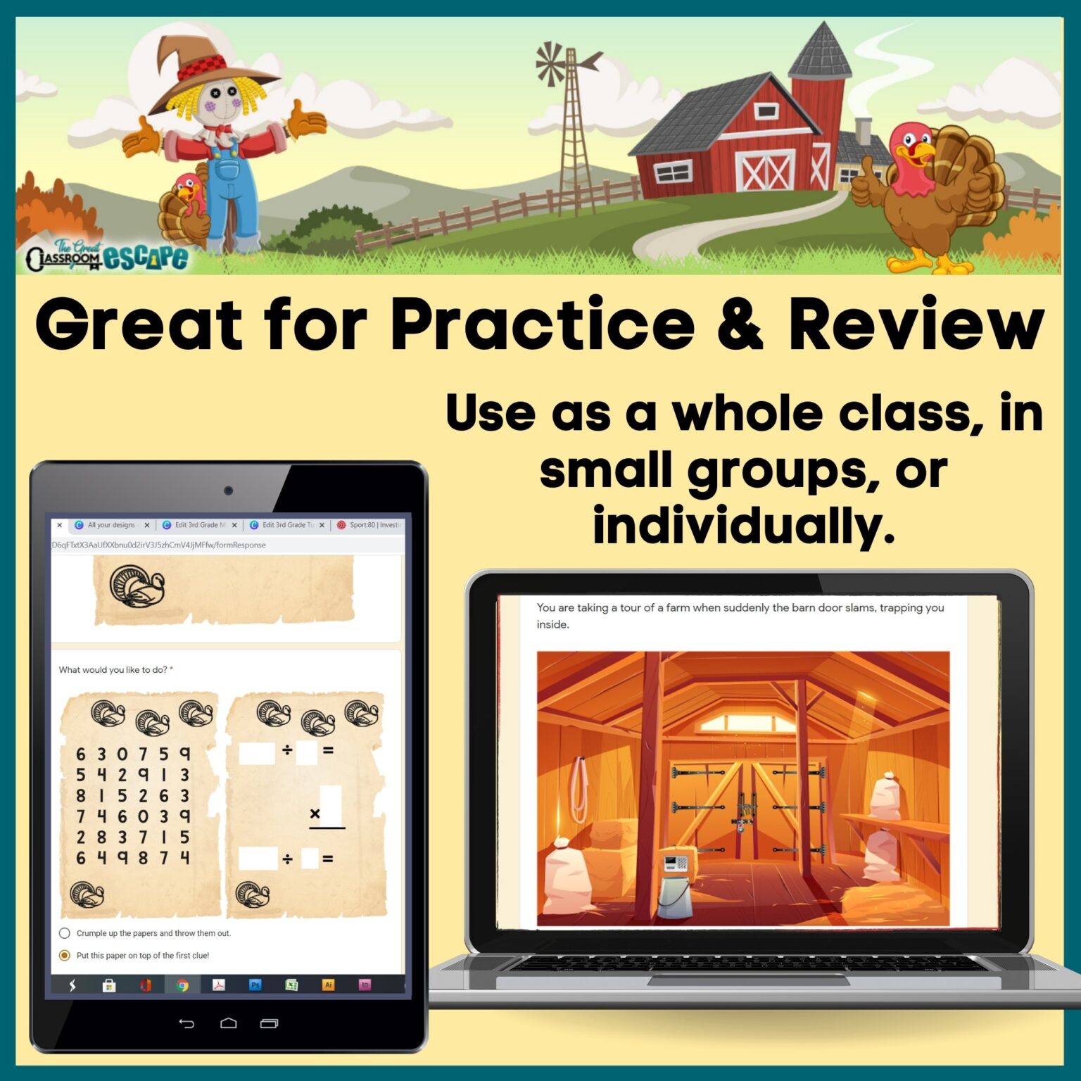 3rd Grade Math Thanksgiving Digital Escape Room – Fun and engaging ...