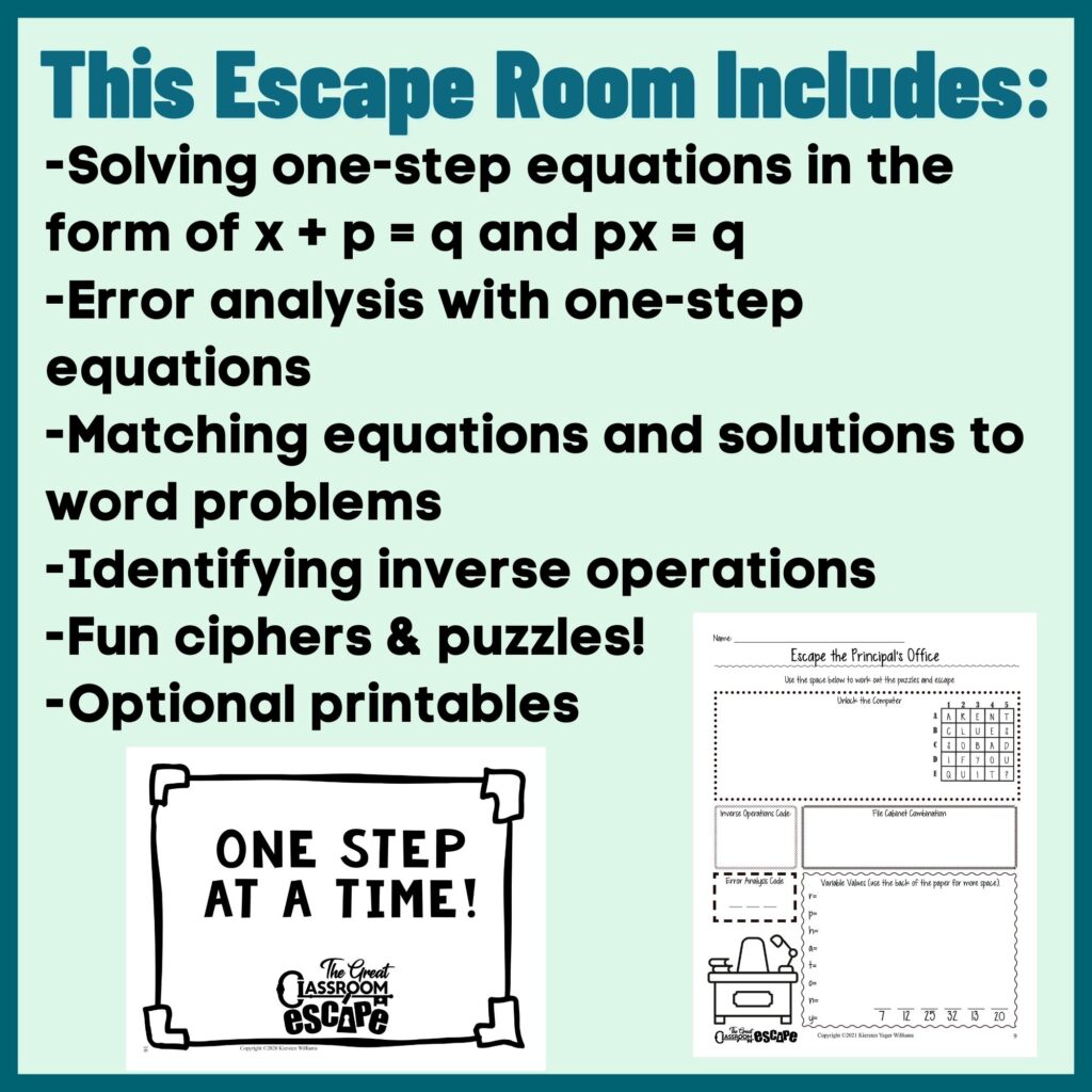Solving Single-Step Equations Activity Digital Escape Room for 6th ...