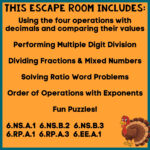 Fun Thanksgiving Math Activity for 6th Grade Digital or Print Escape ...