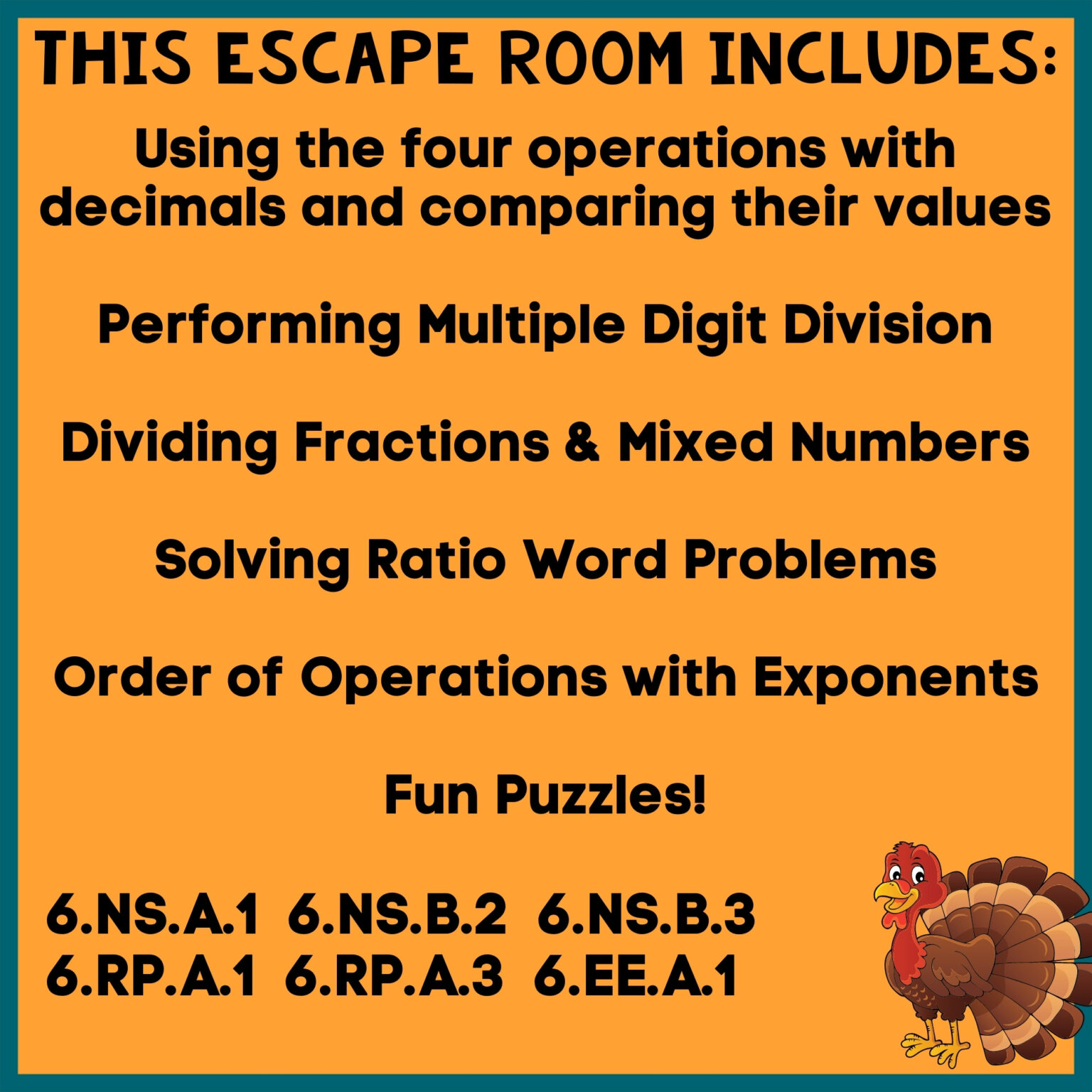 Fun Thanksgiving Math Activity for 6th Grade Digital or Print Escape ...