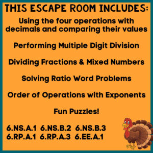 Fun Thanksgiving Math Activity for 6th Grade Digital or Print Escape ...