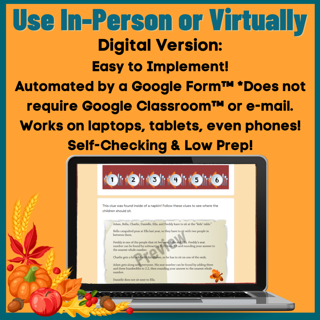 Thanksgiving Math Activity for 5th Grade Digital or Print Escape Room ...