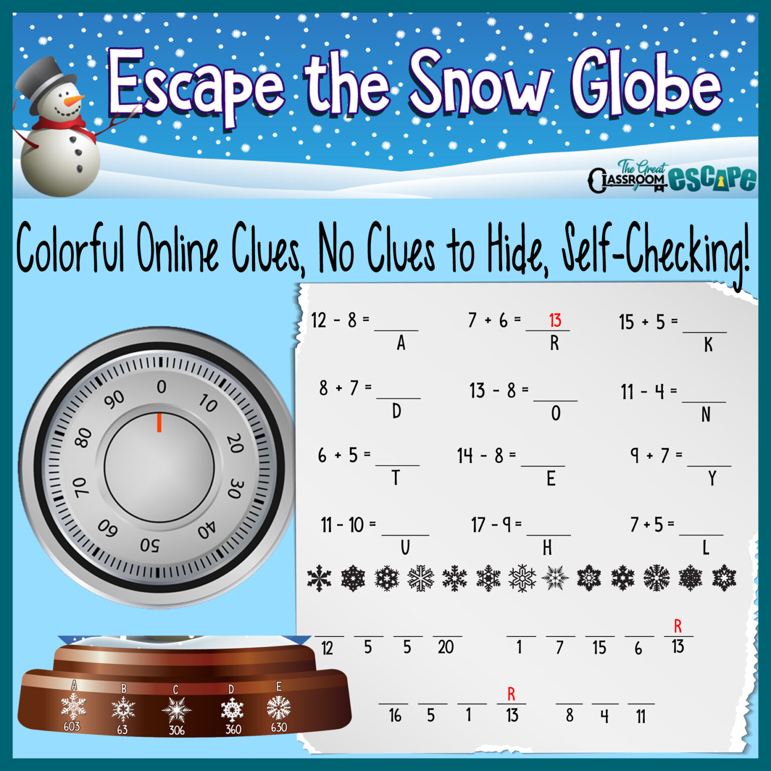 Second Grade Math Digital Escape Room Activity with a Winter Snowman ...