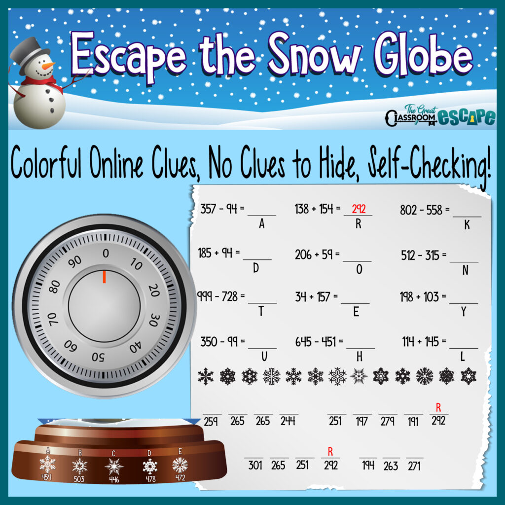 Third Grade Math Activity Winter & Snow Themed Digital Escape Room ...
