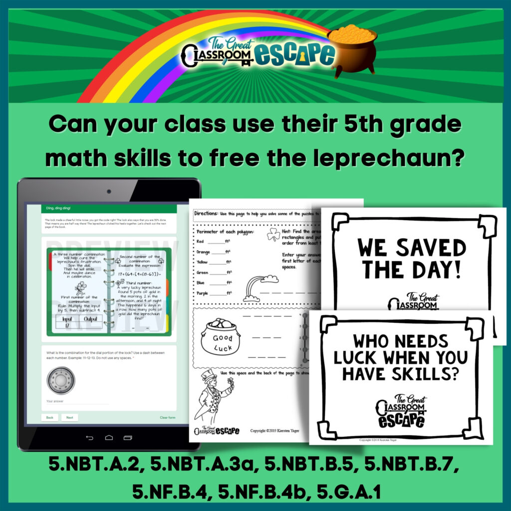 5th Grade St. Patrick’s Day Math Activity Operation Free the Leprechaun ...