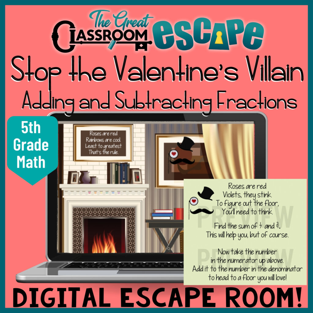 5th Grade Valentine’s Day Math Activity Adding & Subtracting Fractions ...