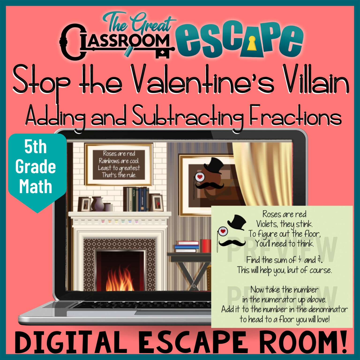 5th Grade Valentine’s Day Math Activity Adding & Subtracting Fractions ...