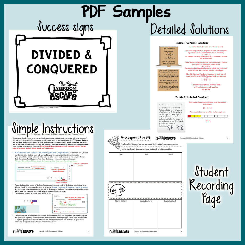 Dividing Whole Numbers by Unit Fractions 5th Grade Math Digital Escape ...