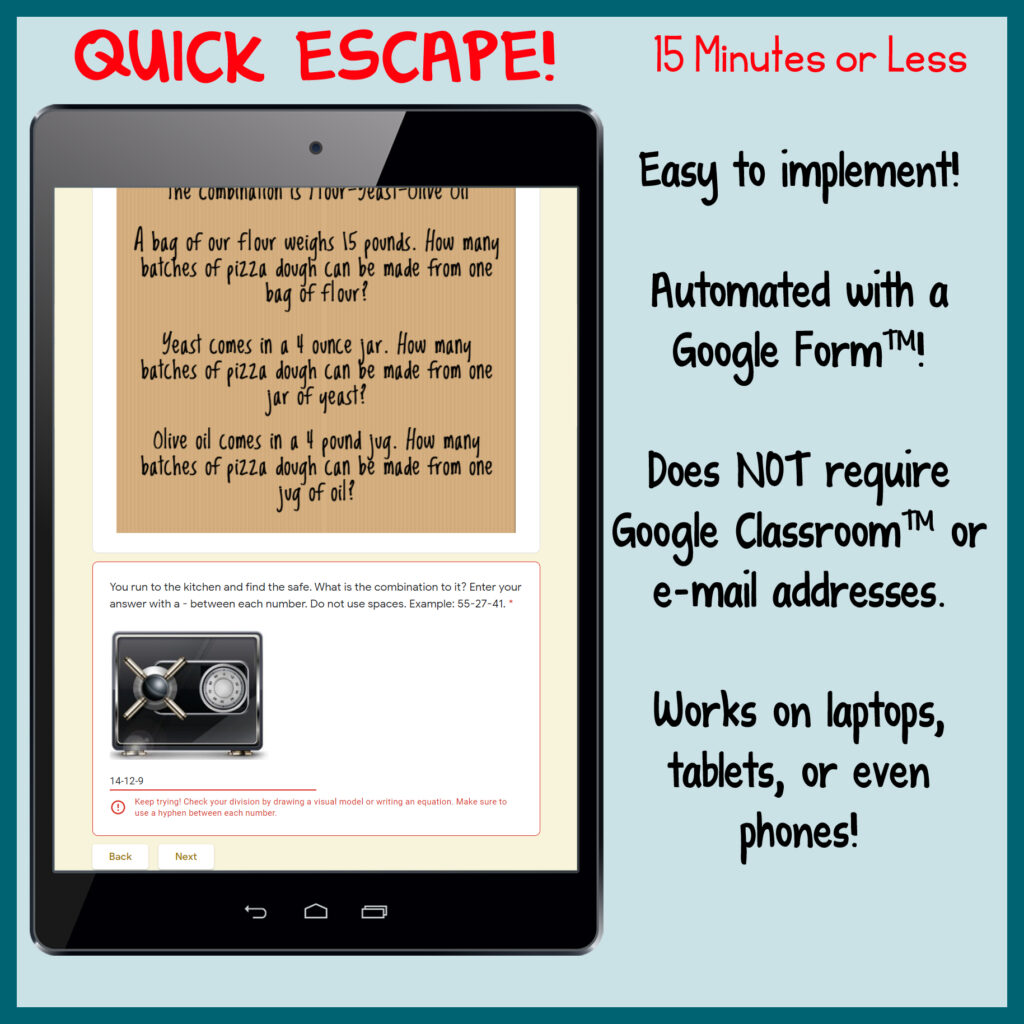 Dividing Whole Numbers by Unit Fractions 5th Grade Math Digital Escape ...
