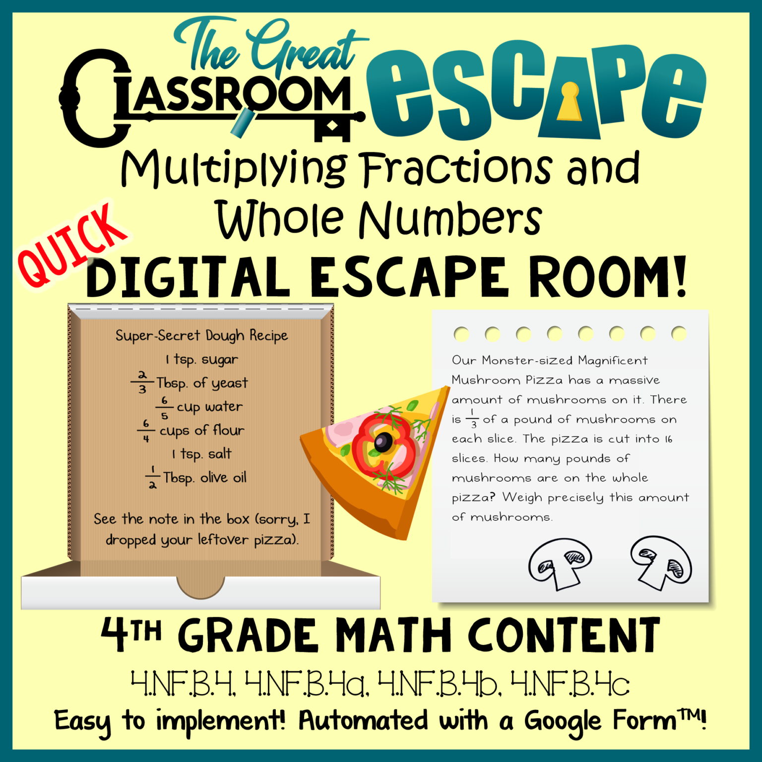Multiplying Fractions by Whole Numbers Digital Escape Room 4th Grade ...