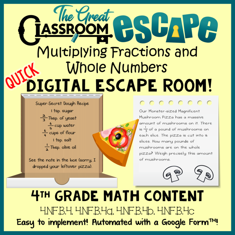 Multiplying Fractions by Whole Numbers Digital Escape Room 4th Grade ...