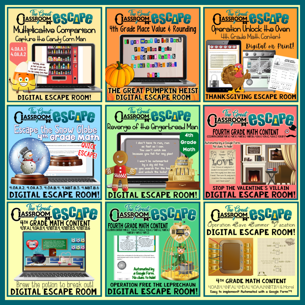4th Grade Math Digital Escape Room Bundle – Holiday and Seasonal ...