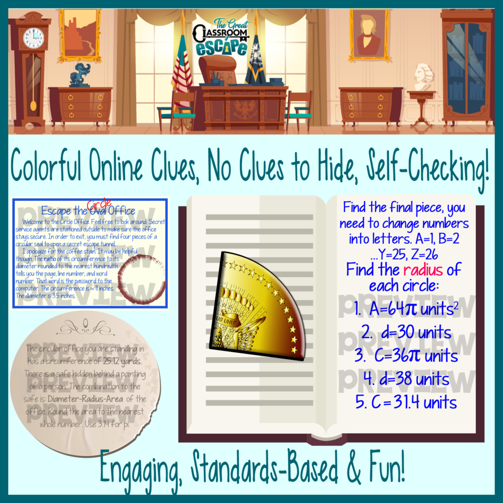 Circumference and Area of Circles Activity Digital Escape Room 7th ...