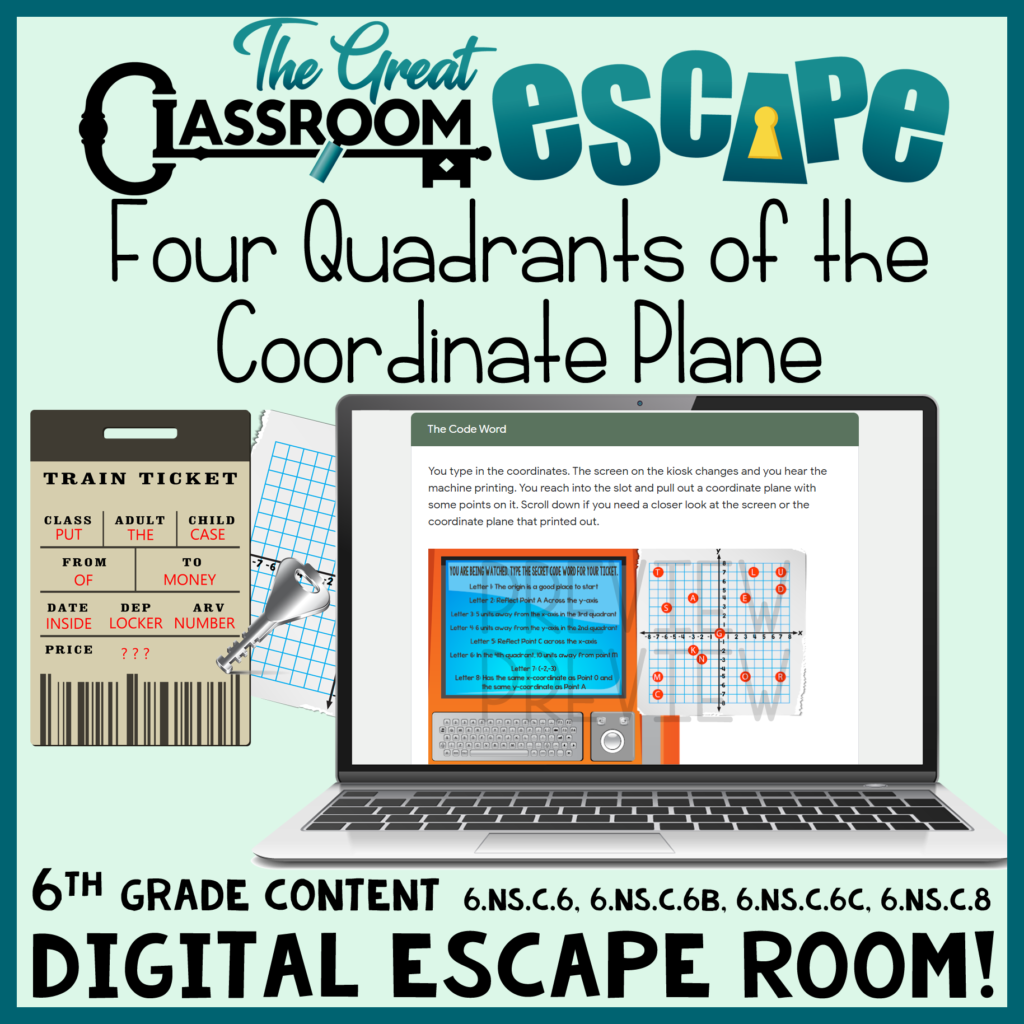 Four Quadrants of the Coordinate Plane Digital Escape Room 6th Grade ...