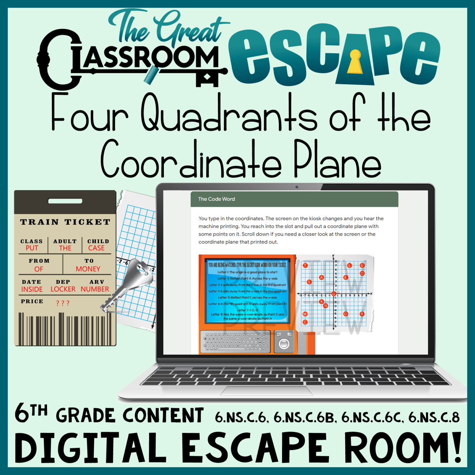 Four Quadrants of the Coordinate Plane Digital Escape Room 6th Grade ...