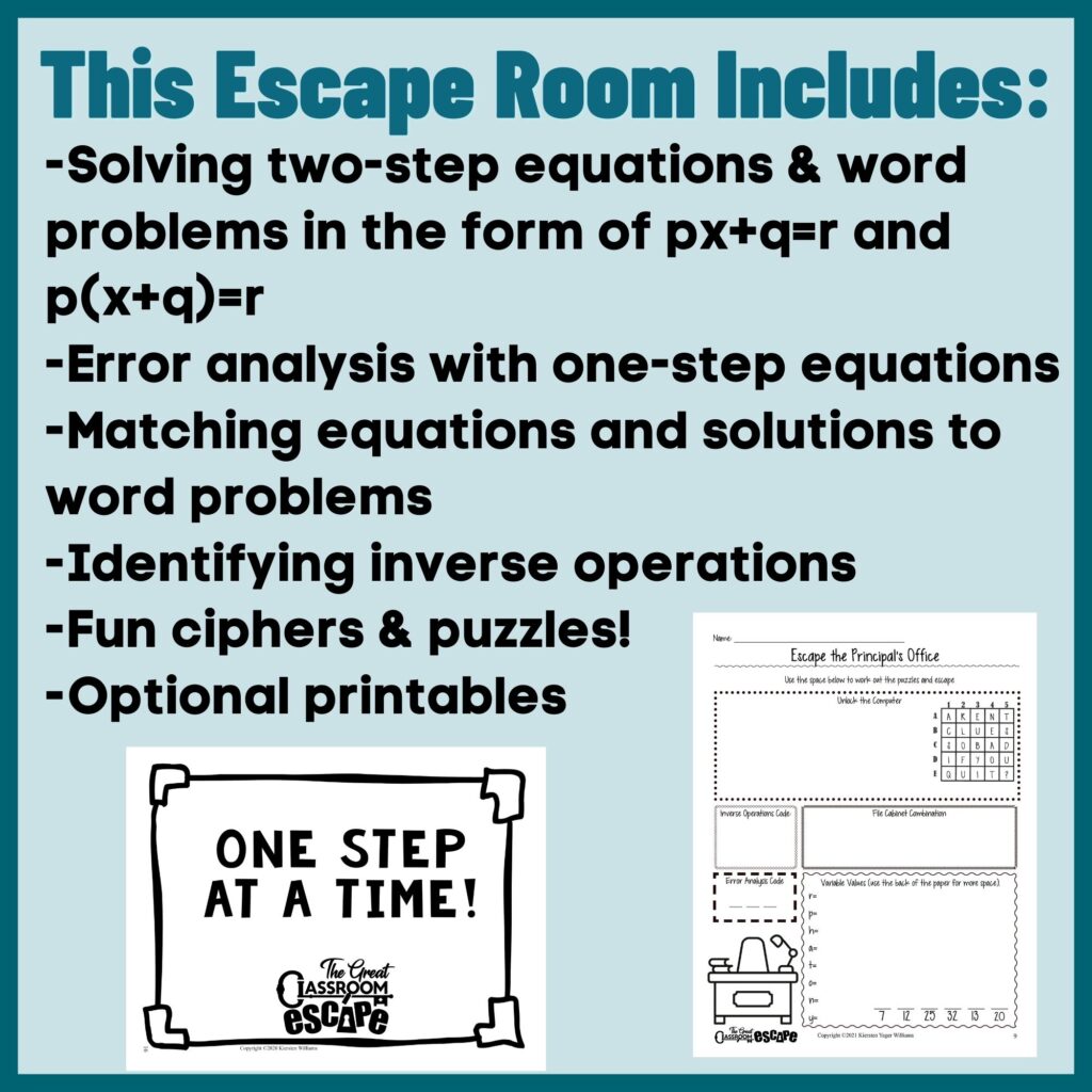 Solving 2 Step Equations Digital Escape Room Fun 7th Grade Math ...