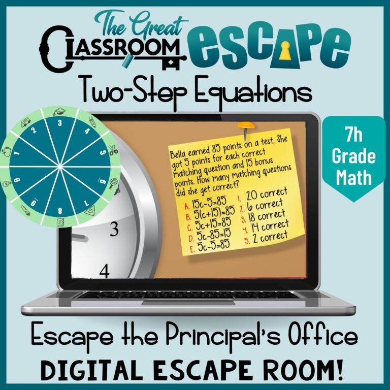 Solving 2 Step Equations Digital Escape Room Fun 7th Grade Math ...