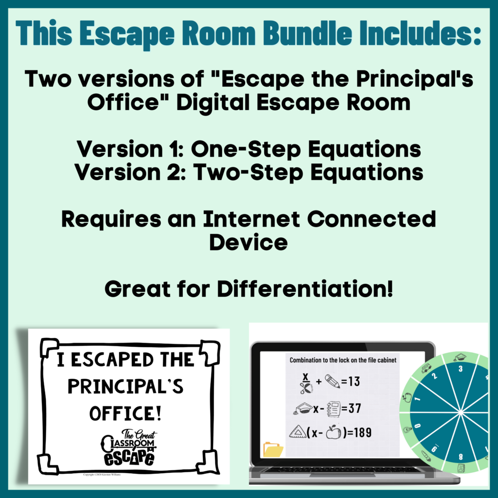 Solving One and Two Step Equations Digital Escape Room Bundle Middle ...