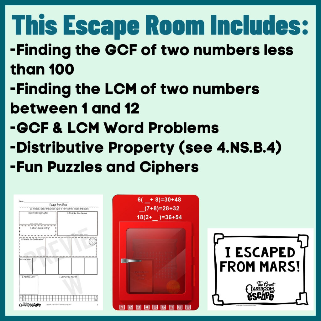 GCF and LCM Activity Digital Escape Room 6th Grade Math Standard 6.NS.B ...
