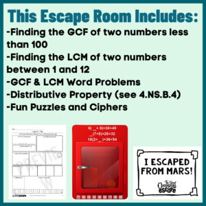 GCF and LCM Activity Digital Escape Room 6th Grade Math Standard 6.NS.B ...
