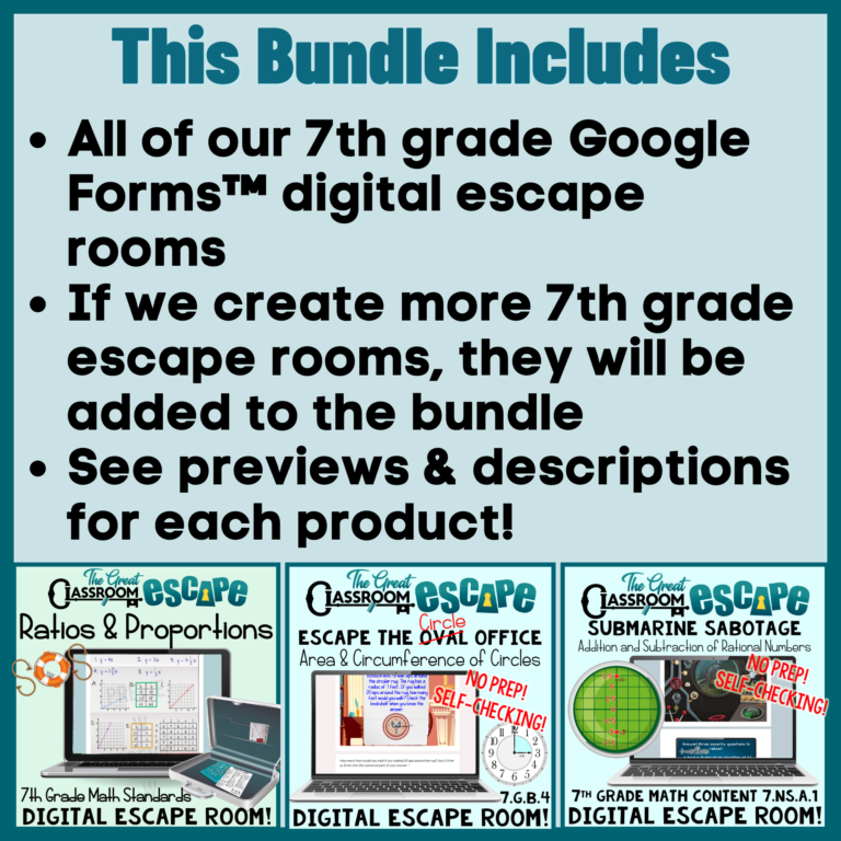 7th Grade Math Escape Room Bundle Including Six Digital Escape Room ...