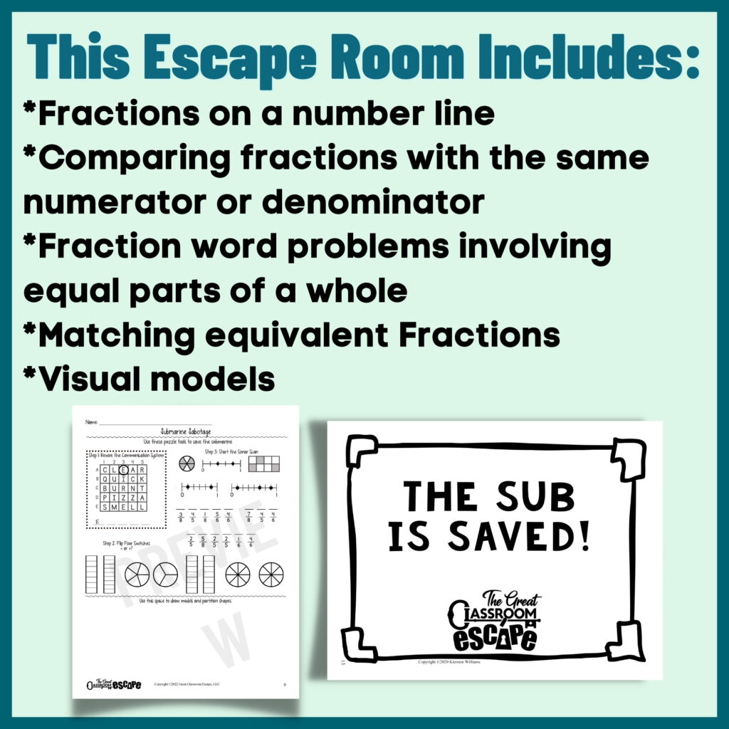 Third Grade Fractions Activity Digital Escape Room Fun & Engaging ...