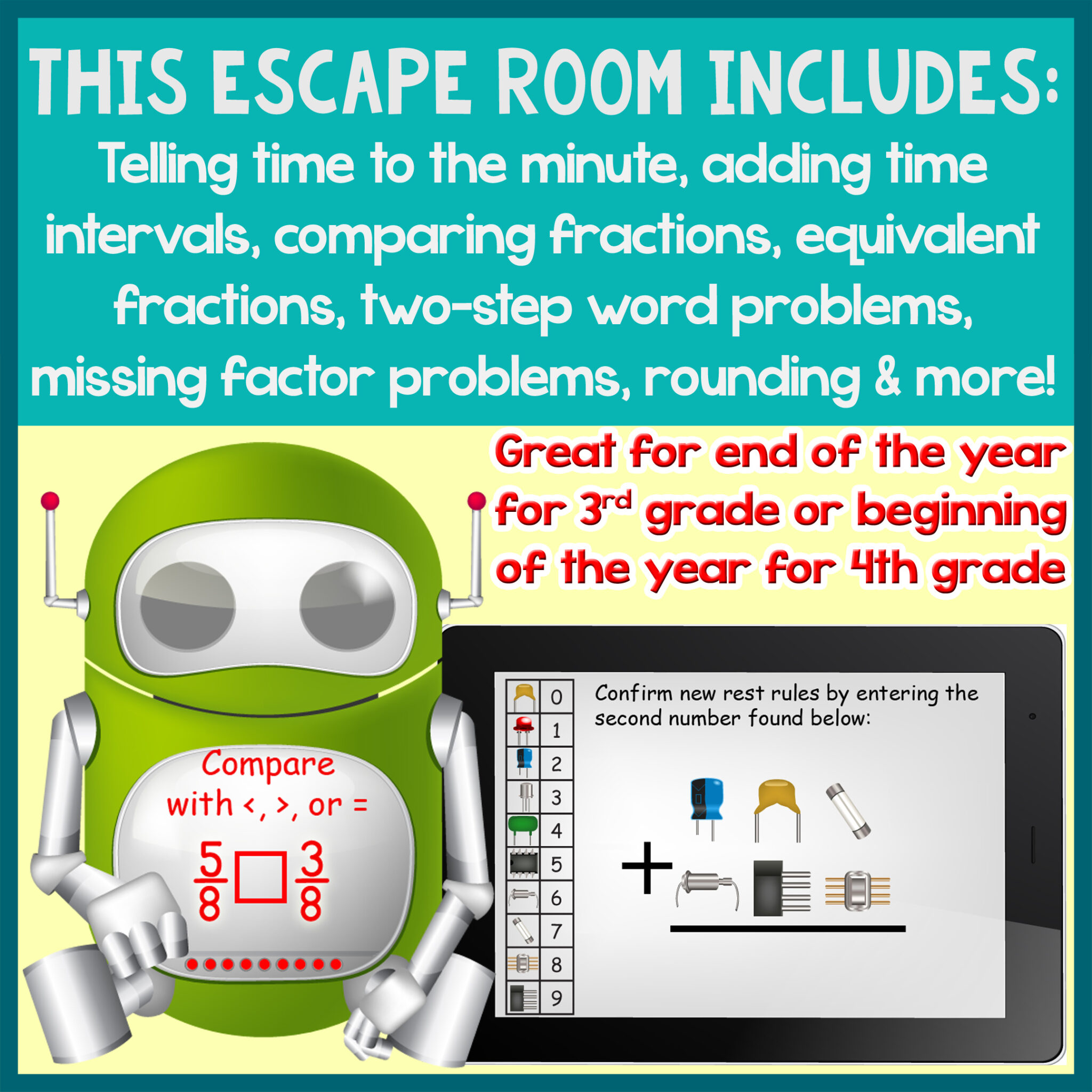 3rd Grade Math End of the School Year Review Activity Digital Escape ...
