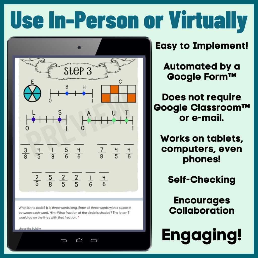 Third Grade Fractions Activity Digital Escape Room Fun & Engaging ...