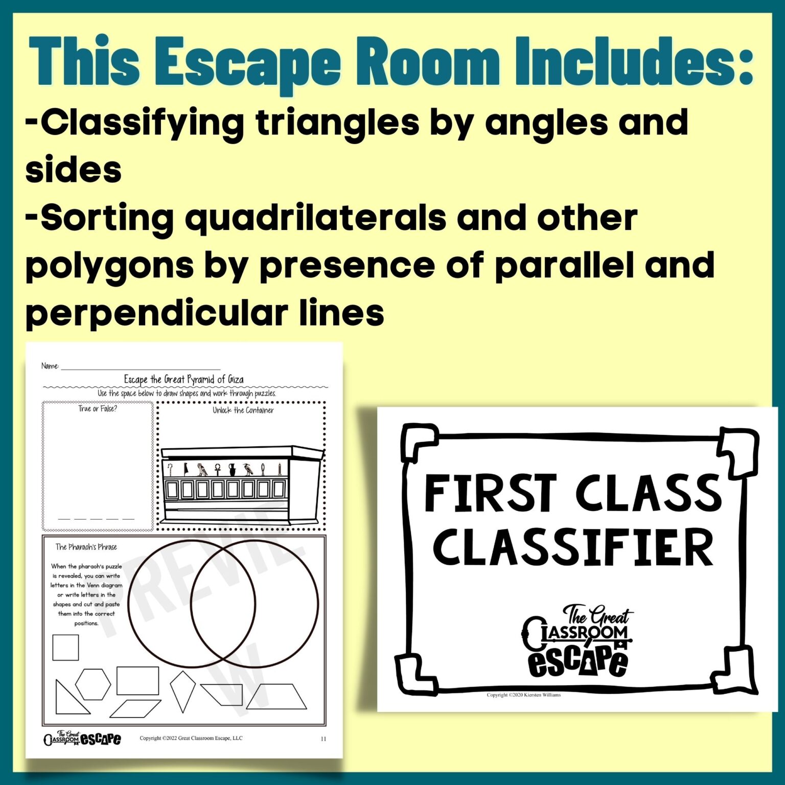 Fourth Grade Geometry Digital Escape Room Classifying Triangles and 2D ...