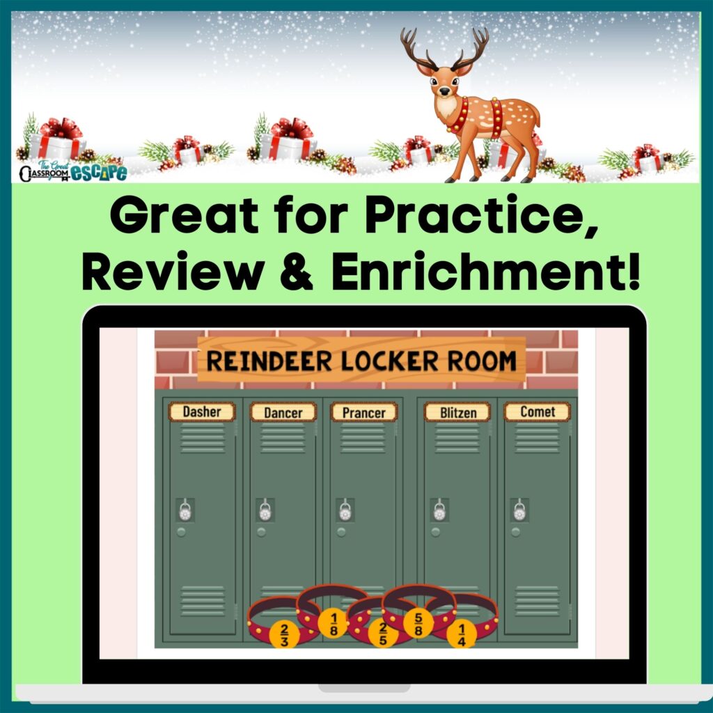 5th Grade Christmas Math Activity Digital Escape Room Adding Fractions ...