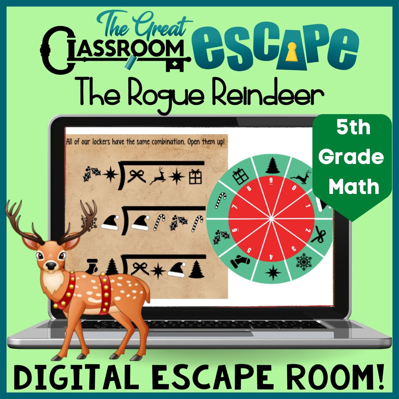 5th Grade Christmas Math Activity Digital Escape Room Adding Fractions ...