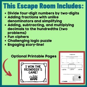 5th Grade Christmas Math Activity Digital Escape Room Adding Fractions ...