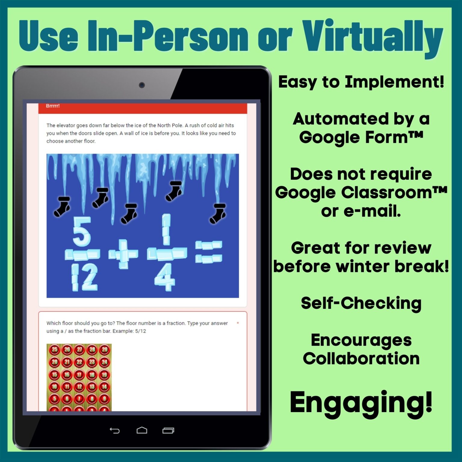 5th Grade Christmas Math Activity Digital Escape Room Adding Fractions ...