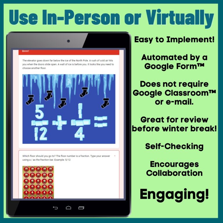 5th Grade Christmas Math Activity Digital Escape Room Adding Fractions ...
