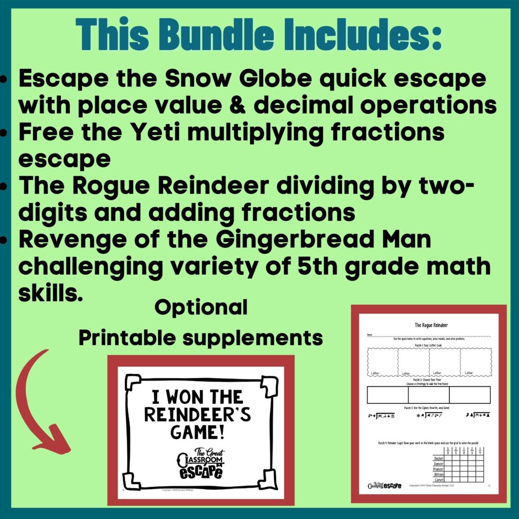 5th Grade Math Winter & Christmas Digital Escape Room Bundle – The ...