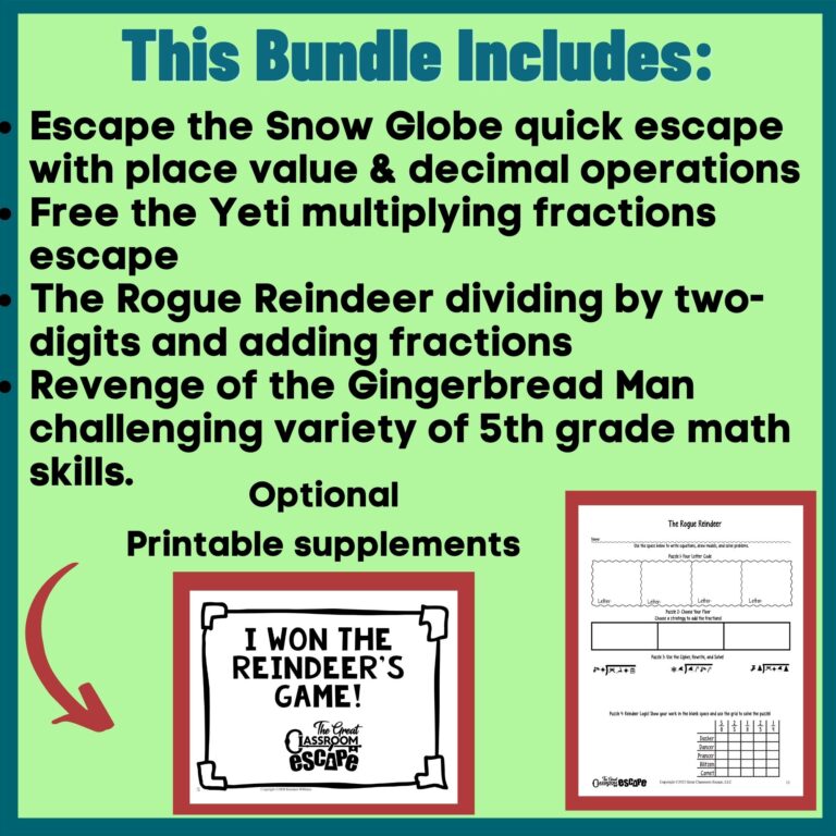 5th Grade Math Winter & Christmas Digital Escape Room Bundle – The ...