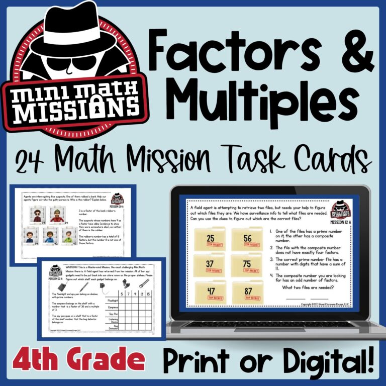 Factors and Multiples Task Card Activities 4th Grade Mini Math Missions ...