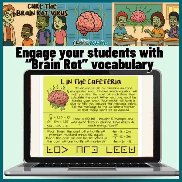 Solving Linear Equations 8th Grade Math Escape Room Cure the Brainrot ...