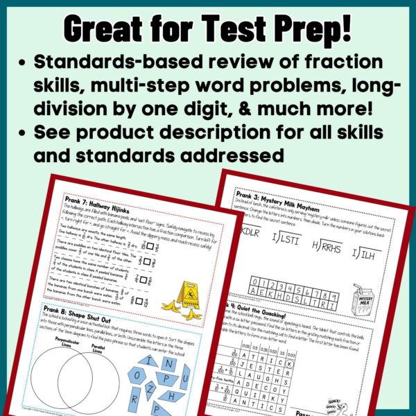 4th Grade Math Review & Test Prep Escape Room Tasks for Spring, April ...